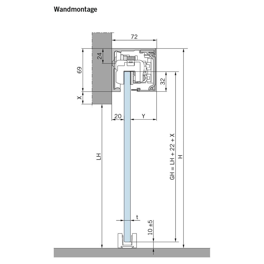 DORMA MUTO Premium XL 150 Schiebetürsystem mit Soft-Stop für Wandmontage